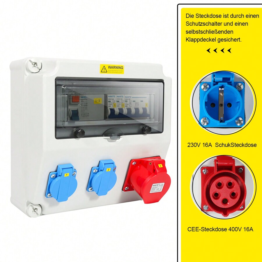 Jiubiaz Stromverteiler Baustromverteiler Verteiler Wandverteiler CEE Kraftstrom Steckdose IP44 ...