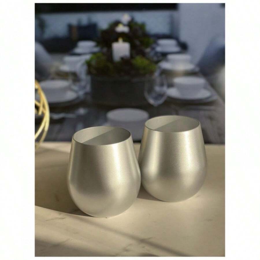 Metallic Silver Color Plastic Wine Glasses Set Of 4 (18oz), Acrylic ...