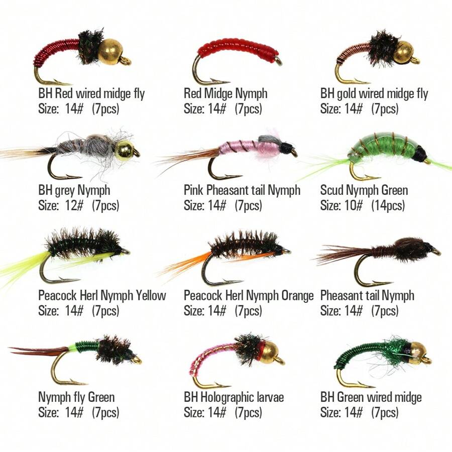 147PCS Fly Fishing Flies Box Set Midge Larvae Scud Shrimp Nymph Flies ...