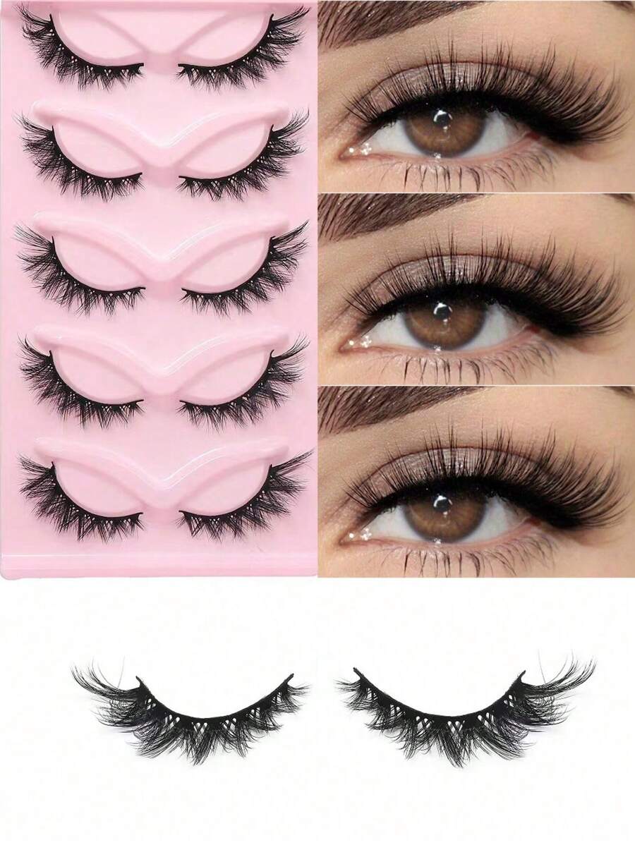 5 Pairs Of Cartoon Cat Eye 3d Delicate Faux Mink Cat Eye Eyelash Strips ...