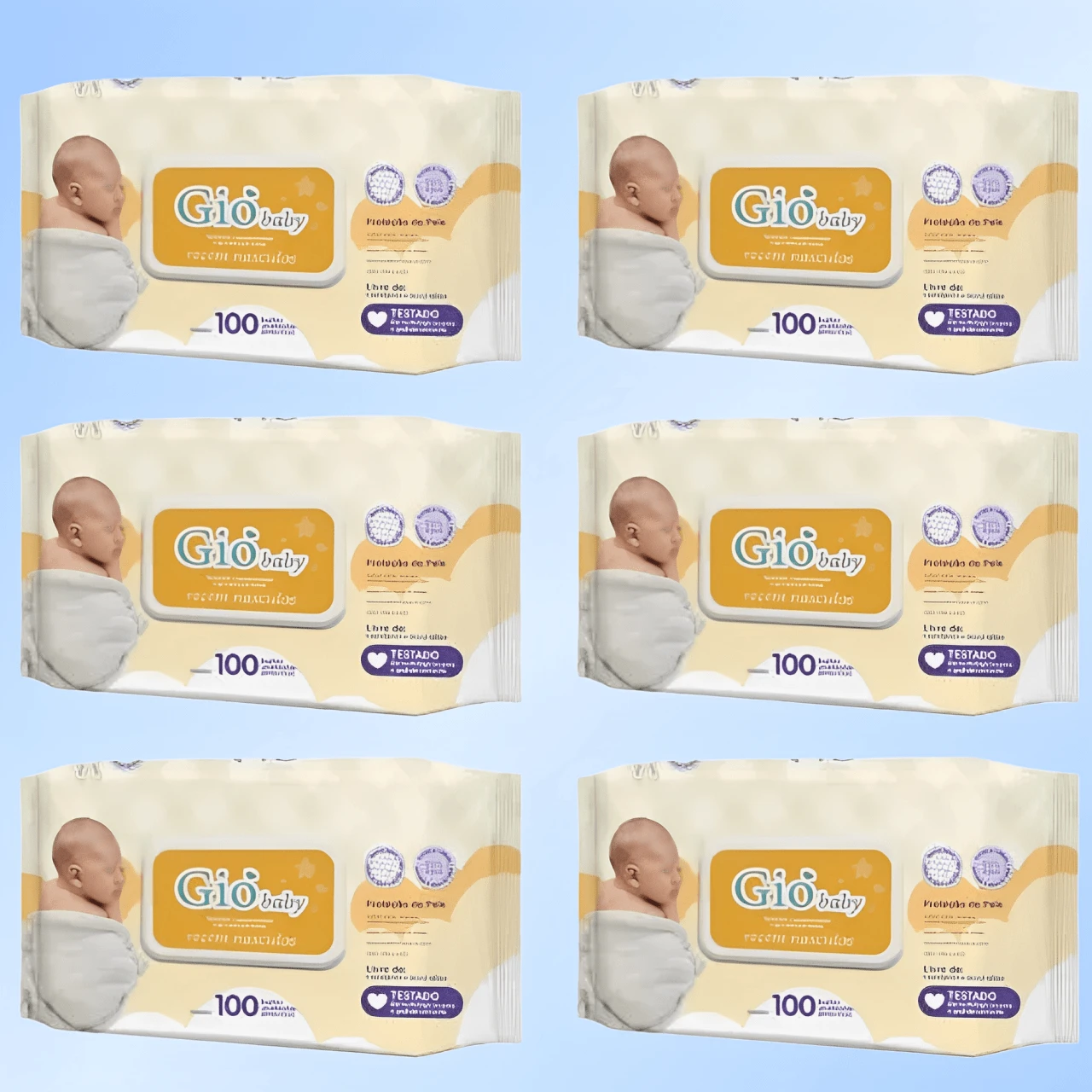 Kit com 6 Pacotes 600 Folhas Lenço Umedecido Gio Baby Rn (Cada PCT100 ...