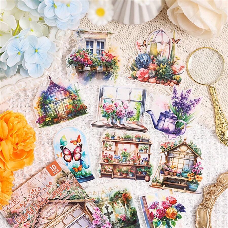 10 Sheet Garden Special Oil Handbook Sticker Pack Diy Handbook Diary ...