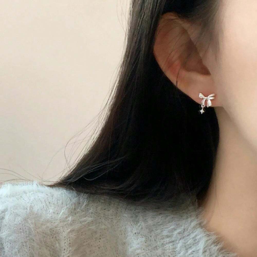 Sweet Bow, Small And Delicate Earrings, Women's Simple And High-End ...
