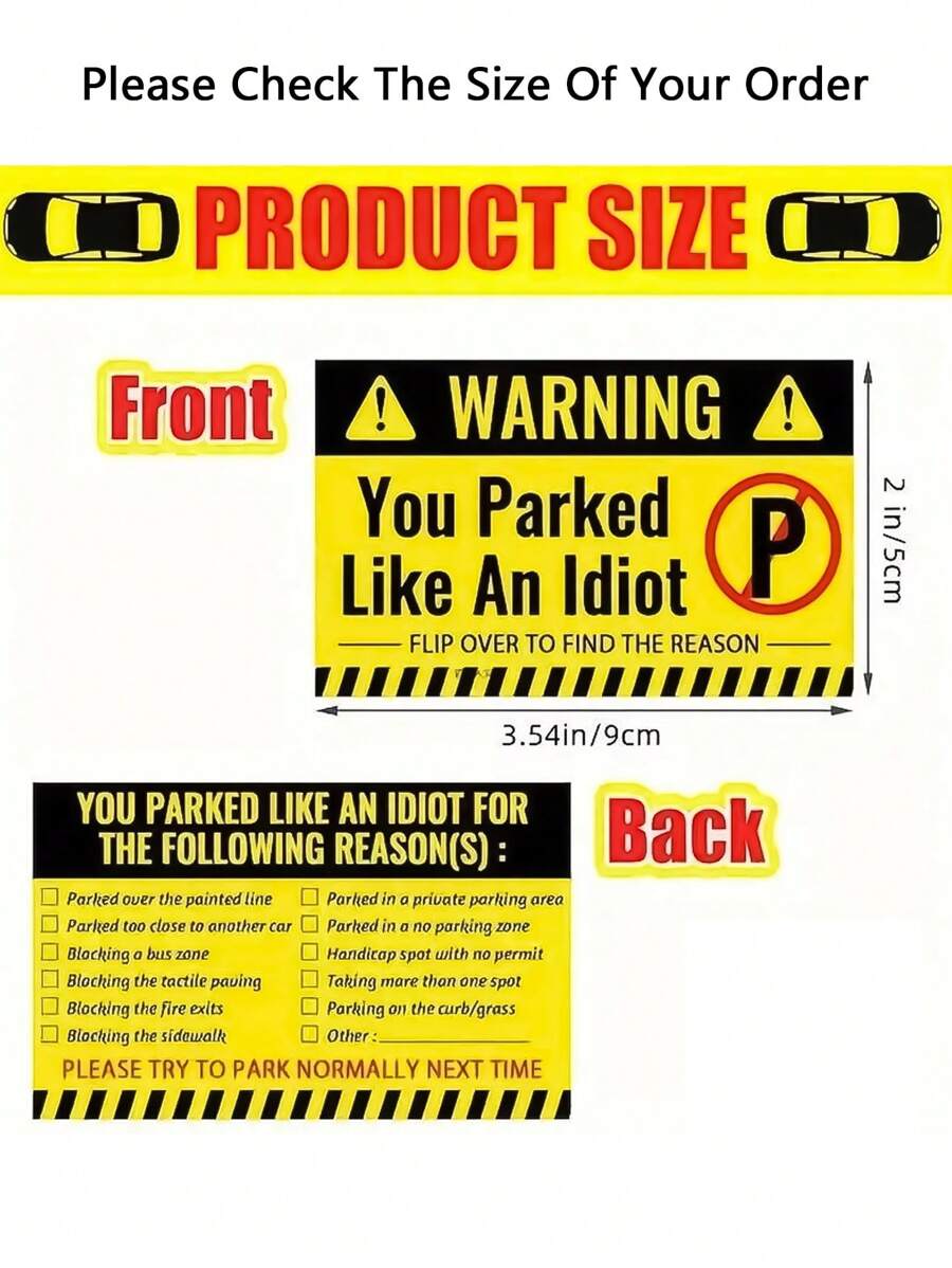 50pcs Funny Bad Parking Cards And Tags, You Parked Like An Idiot ...