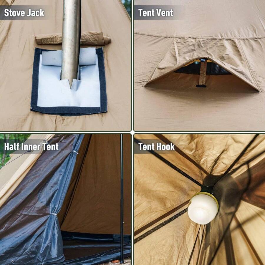 Camping Hot Tent Teepee Tent With Stove Jack And Half Inner Mesh Tent 2 ...