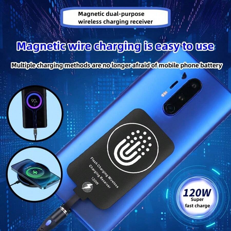 Receptor de Carregamento Sem Fio 2 em 1 Adaptador Magnético de Carregamento Rápido Super ...