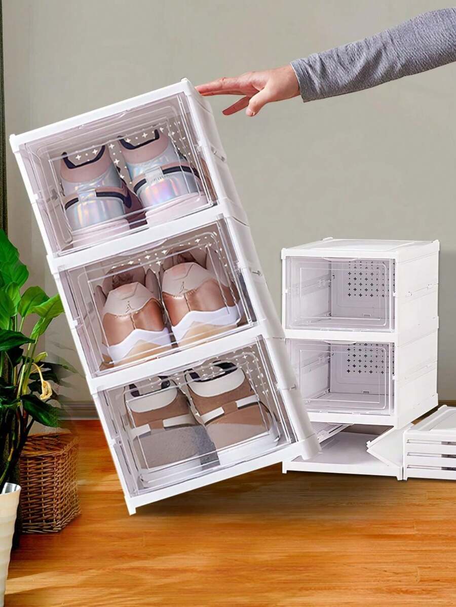 6 Tier Stackable Shoe Rack Foldable Shoe Box | SHEIN USA