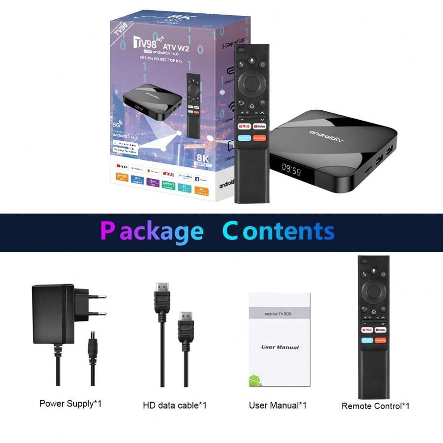 A TV98 ATV W2 Android 14 TV Box 5G Dual Wifi6 TV HD 8K Video S905W2 ...