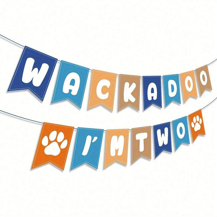 Blue Dog 2nd Birthday Decorations Banner, Wackadoo I'm Two Banner ...