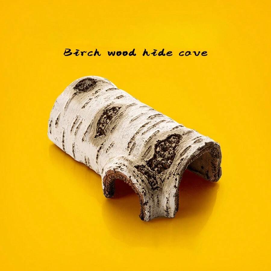 Reptile Hideaway Cave - Durable Birch Wood Texture Resin Shelter For ...