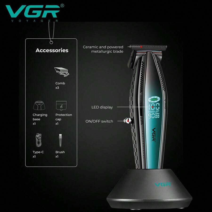 VGR VGR Electric Cordless Household Digital Display 9000 RPM Hair Trimmers Rechargeable Barber ...