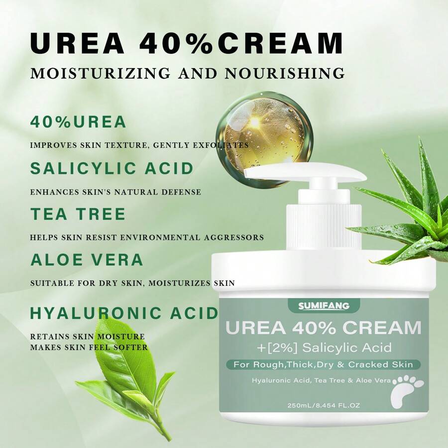 Urea Cream 40% Plus 2% Salicylic Acid 8.45 Oz || Foot Cream Maximum Strength With Hyaluronic ...