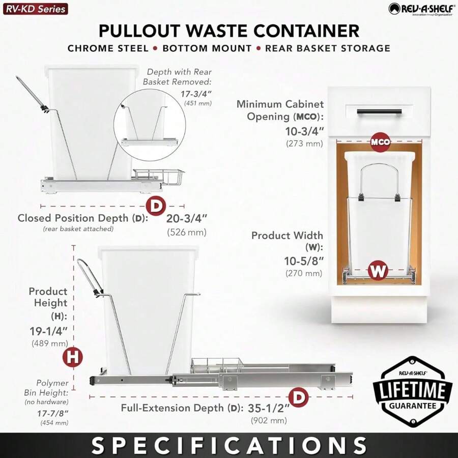 Pullout Trash Can For Under Kitchen Cabinets 35 Qt 12 Gallon Garbage ...