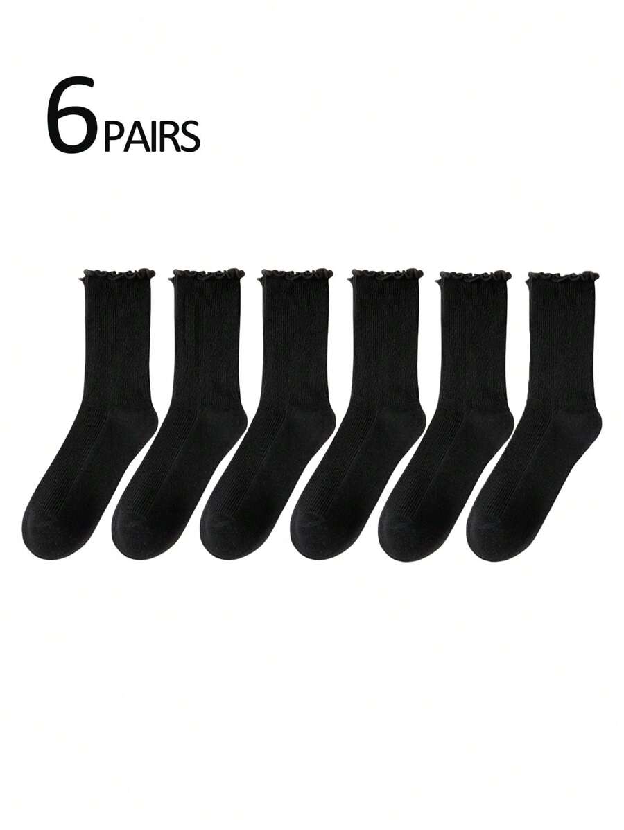 6 Pairs Women's Multicolor Ruffle Cuff Mid-High Socks, Perfect For ...