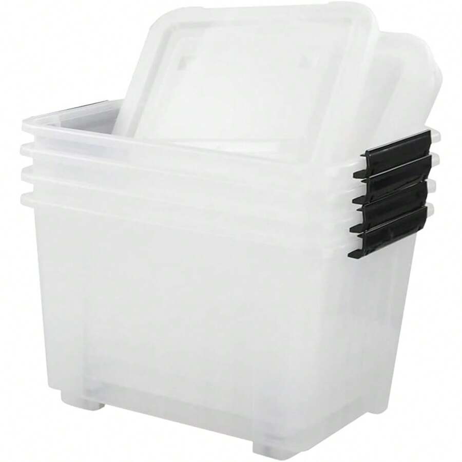 30 L Plastic Storage Box With Lid, 4-Pack Wheeled Clear Plastic Boxes ...