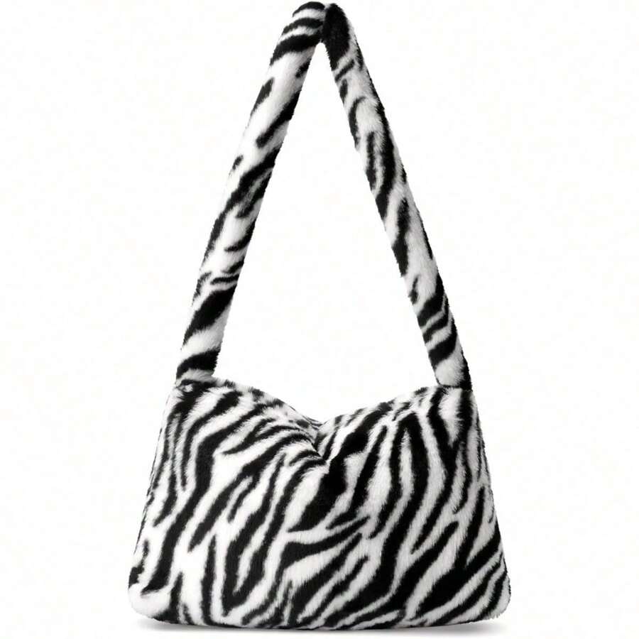 Fuzzy Tote Bag Y2K Fluffy Shoulder Bag Women Furry Purse Large Cute ...
