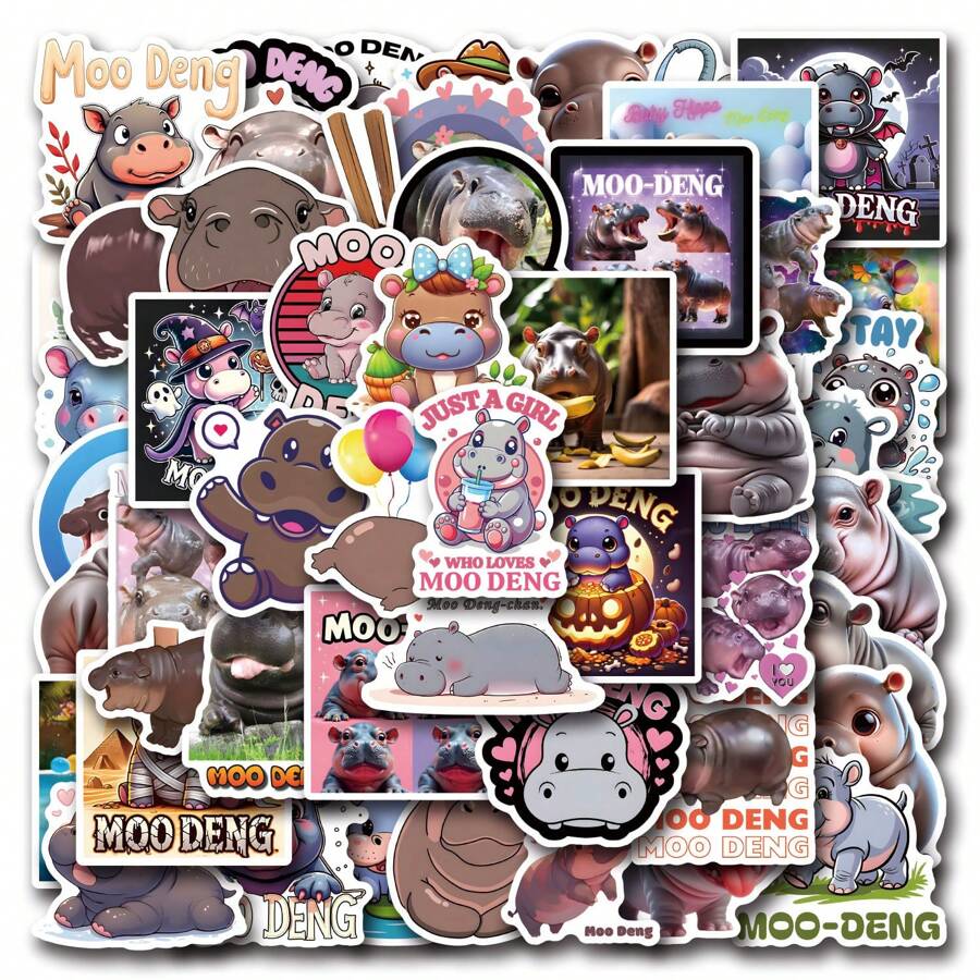 55pcs/Pack Moo Deng Animal Meme Sticker Pack, Cute Cartoon Fun ...