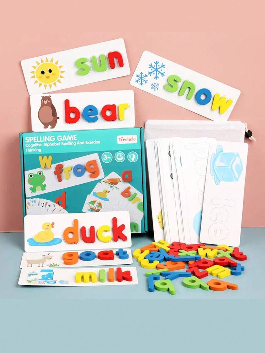 Wooden Spelling Alphabet Word Building Toys For Kids, Montessori Puzzle ...