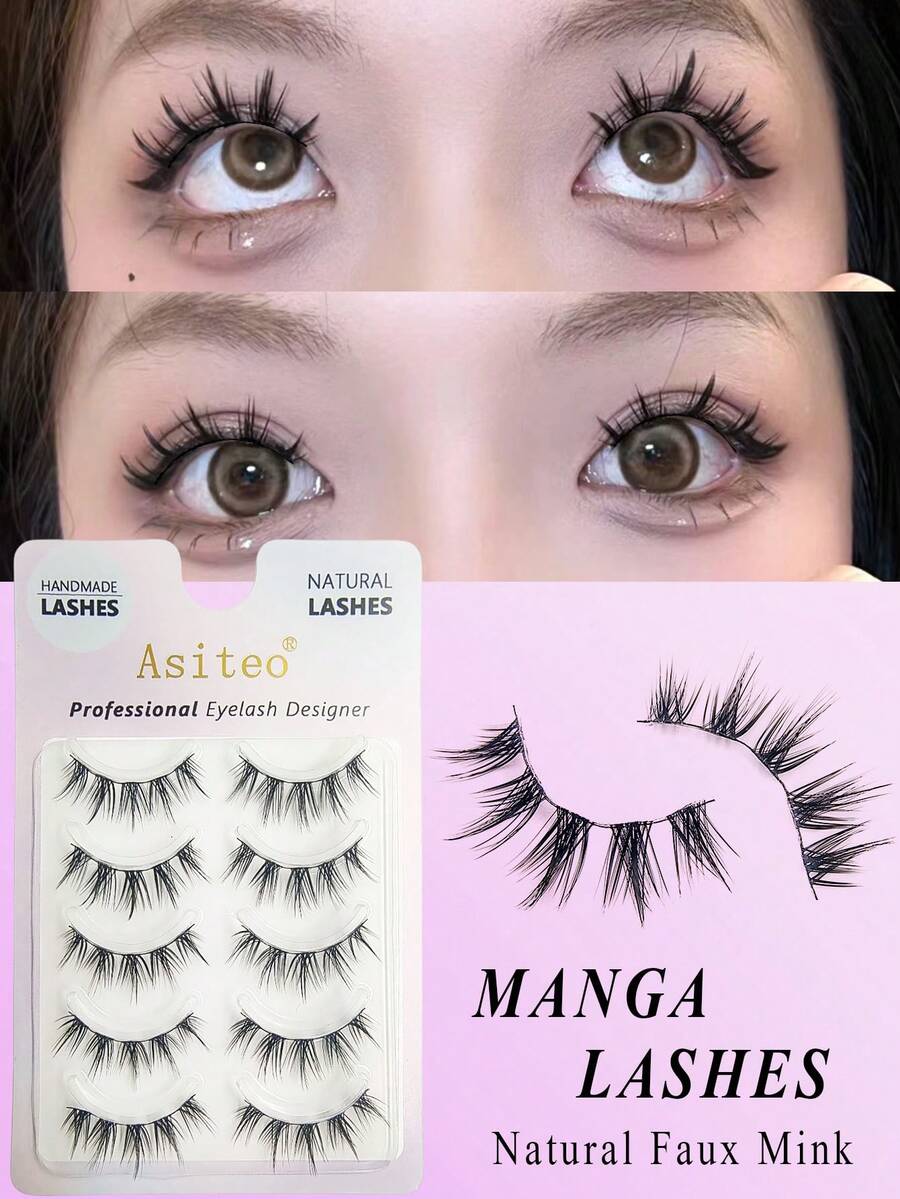 Asiteo 5 Pairs Fairy False Eyelashes Cos Handmade Fake Lashes Little ...