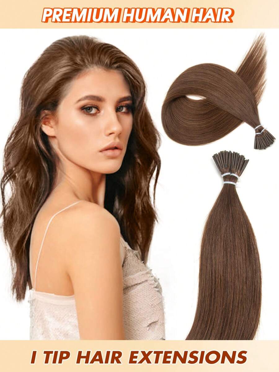 I Tip Hair Extensions Human Hair Extensions Color 4 Chocolate Brown 14 ...