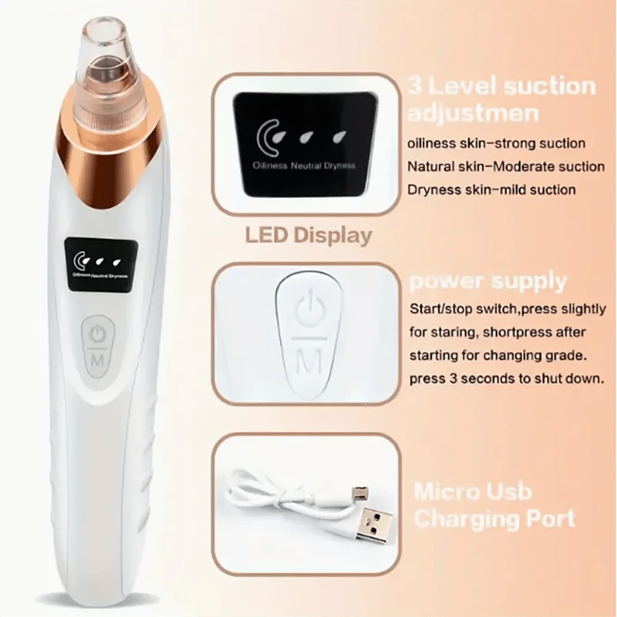 Blackhead Removal Pore Vacuum - 5 Suction - USB Rechargeable Facial ...