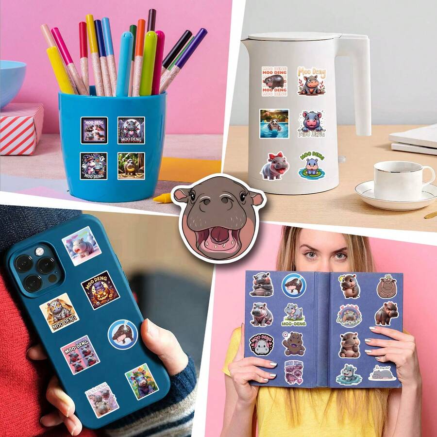 55pcs/Pack Moo Deng Animal Meme Sticker Pack, Cute Cartoon Fun ...