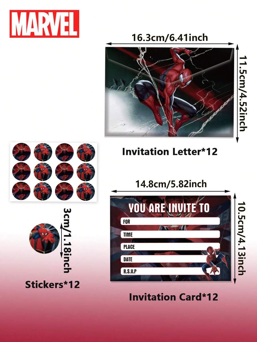 Marvel 12Sets Marvel Officially Licensed Spider-Man Invitation Letter ...