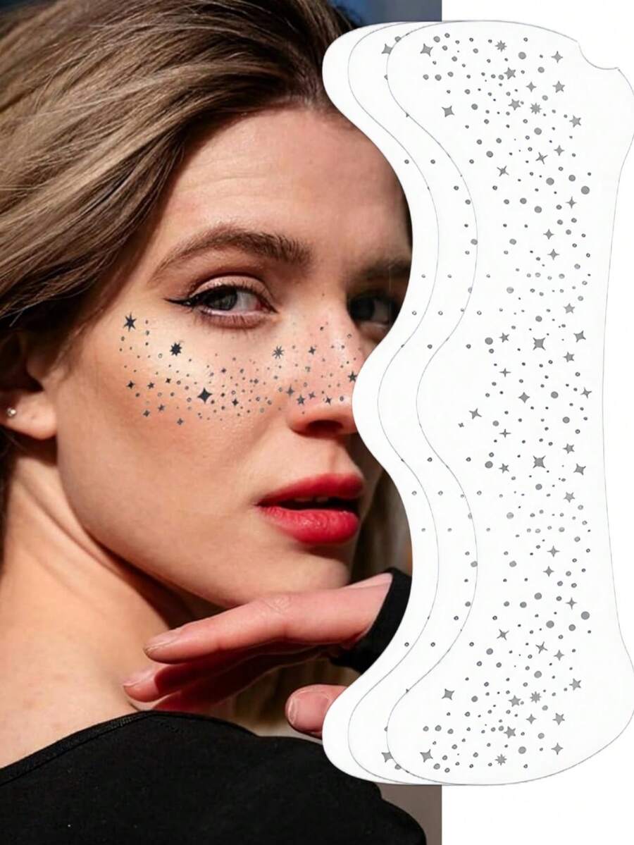 3 Sheets Star Freckles Temporary Tattoos Sparkle Freckles Silver Freckle Tattoo Face Tattoo For ...