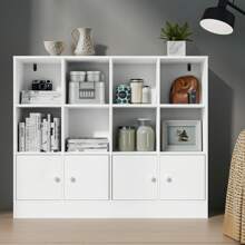 GladGrid Wood Bookcase, 12 Cube Storage Organizer Shelf With 4 Doors, 3 ...