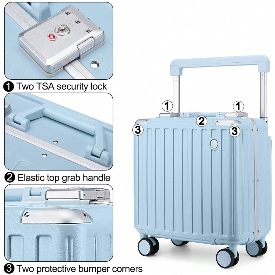 SOMAGO Aluminum Frame 18" Carry On Luggage Wide Handle Suitcase Built ...