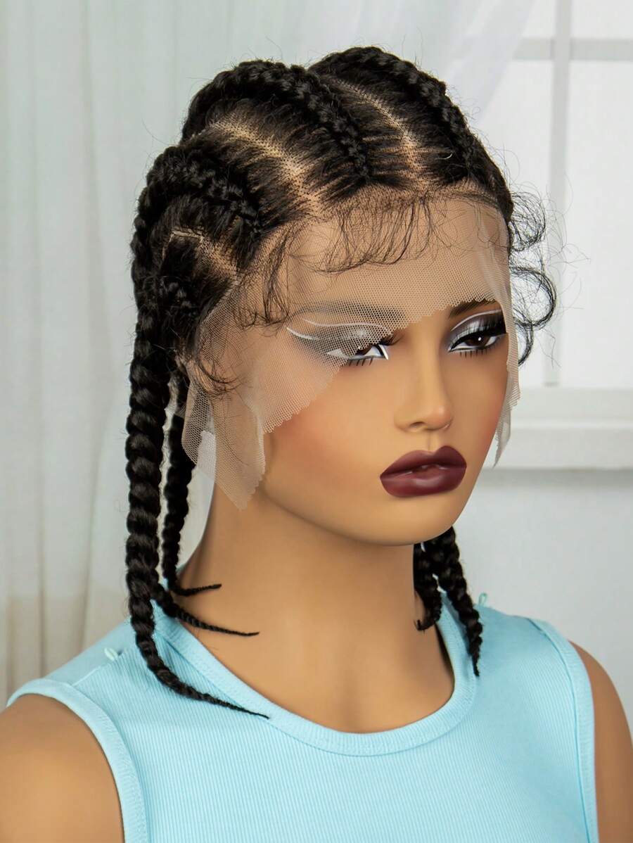 Full Lace Cornrow Box Braided Wig Short Synthetic Lace Frontal Wigs For ...
