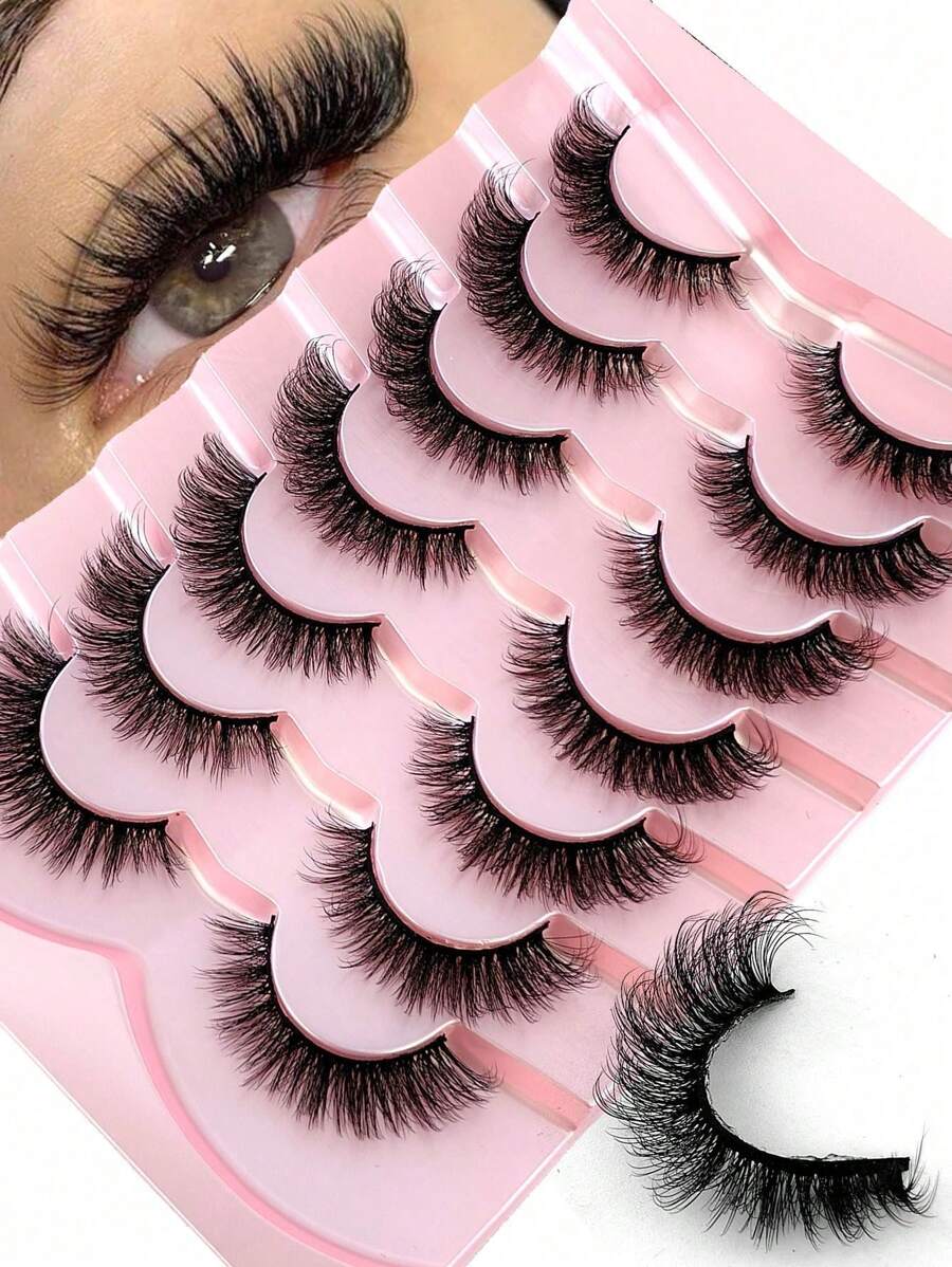 7 Pairs Pack Fluffy Volume False Eyelashes Mink Lashes Cat Eye Look