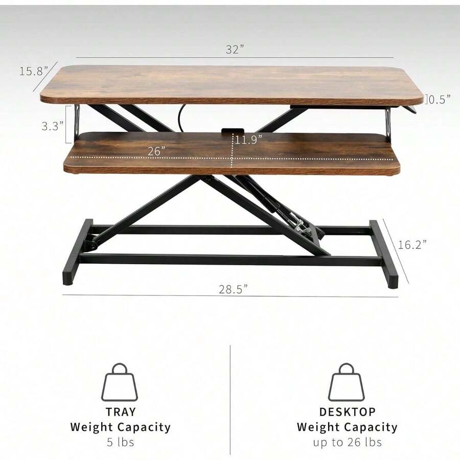Height Adjustable 32 Inch Stand Up Desk Converter, Quick Sit To Stand ...