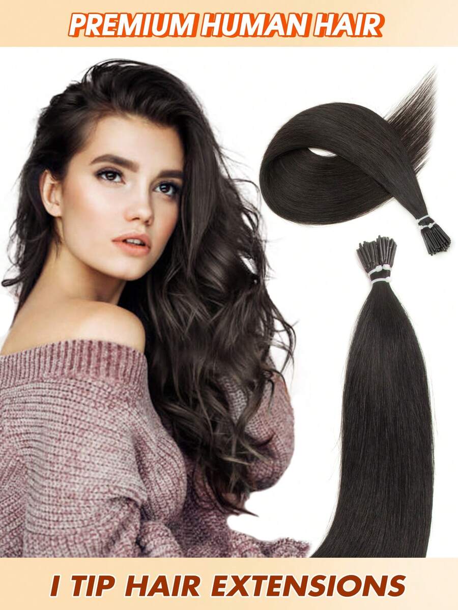I Tip Hair Extensions Human Hair Extensions Color 1b Nature Black 14-22 ...