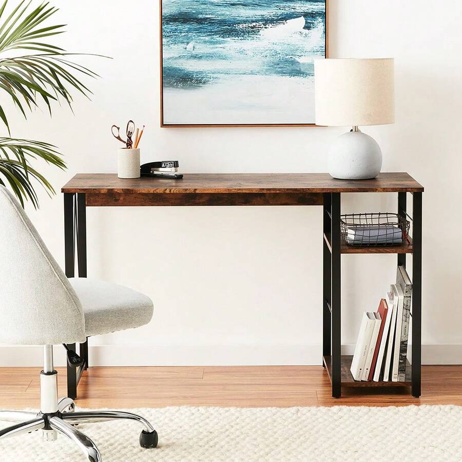 ACME Industrial Style Metal Rectangular Writing Desk, Double Shelf ...