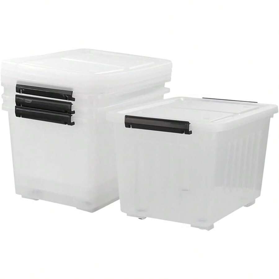 30 L Plastic Storage Box With Lid, 4-Pack Wheeled Clear Plastic Boxes ...