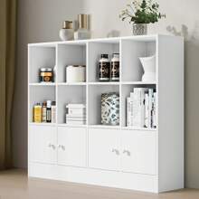 GladGrid Wood Bookcase, 12 Cube Storage Organizer Shelf With 4 Doors, 3 ...