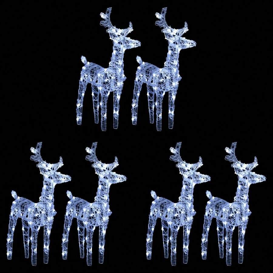 Acrylic Reindeer Set Of 6 Cold White Lighted Decorations For Holiday ...