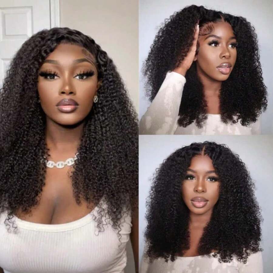 CUEKI 30 Inch 13x4 Kinky Curly Lace Front Wigs Half Synthetic Half ...