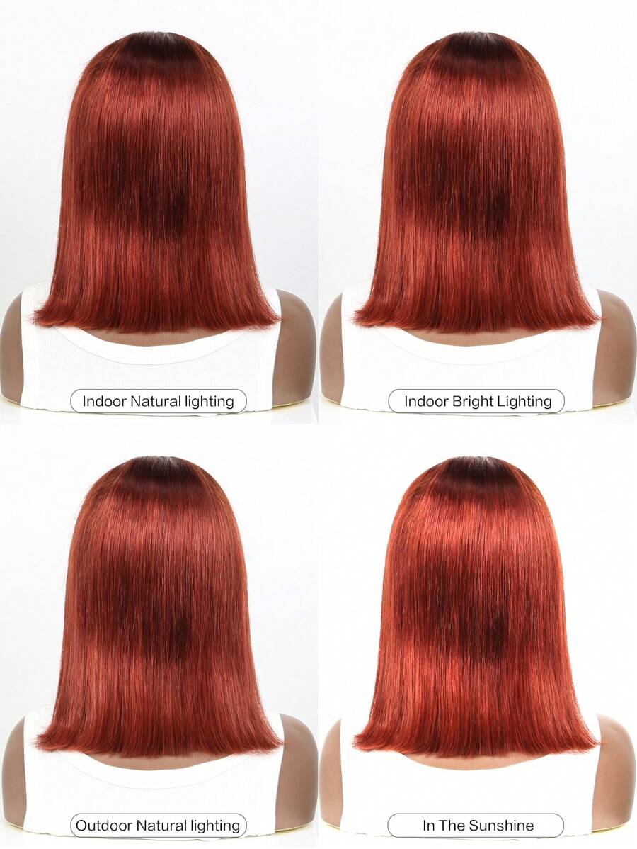 Reddish Brown Bob Wig Human Hair 4x4 Frontal Lace Wig 180% Density ...
