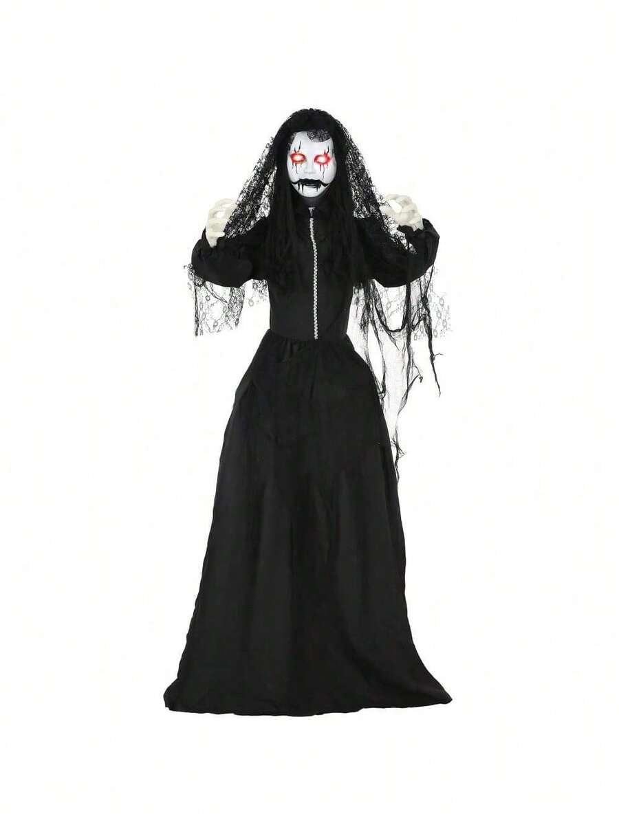 HOMCOM 67" Life Size Freestanding Scary Ghost Bride, Animated Halloween ...