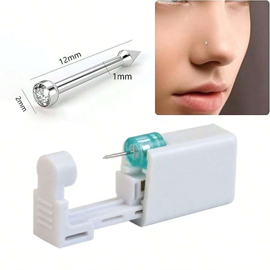 4PCS Disposable Nose Piercing Gun With Built-In Nose Studs-Safety Self ...
