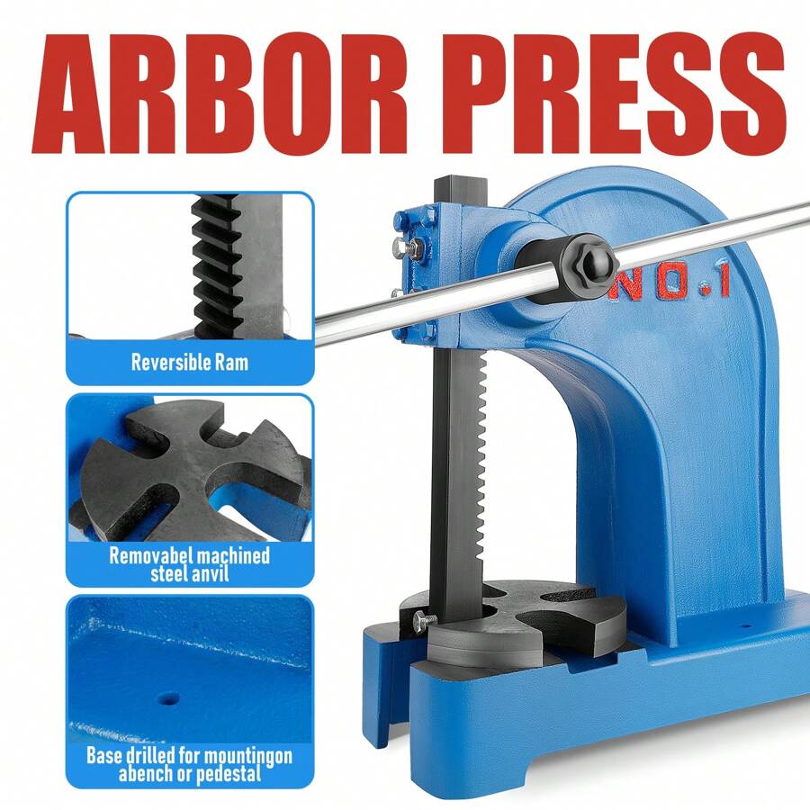 Manual Arbor Press 1 Ton,Cast Iron Desktop Arbor Press,Heavy Duty Metal ...