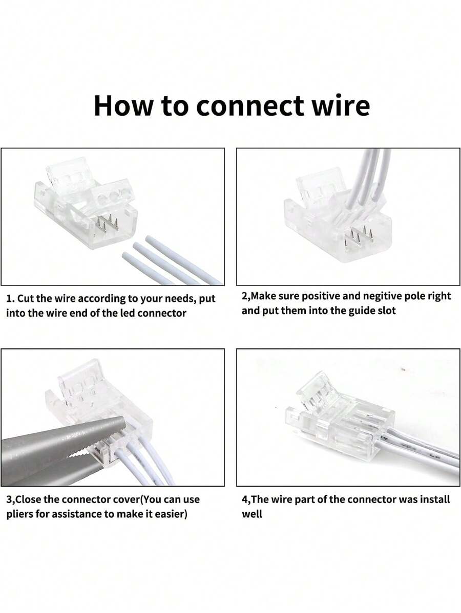 10 LED Light Strip Connectors, 3-Pin, Gapless, Solderless, Pair To Line ...