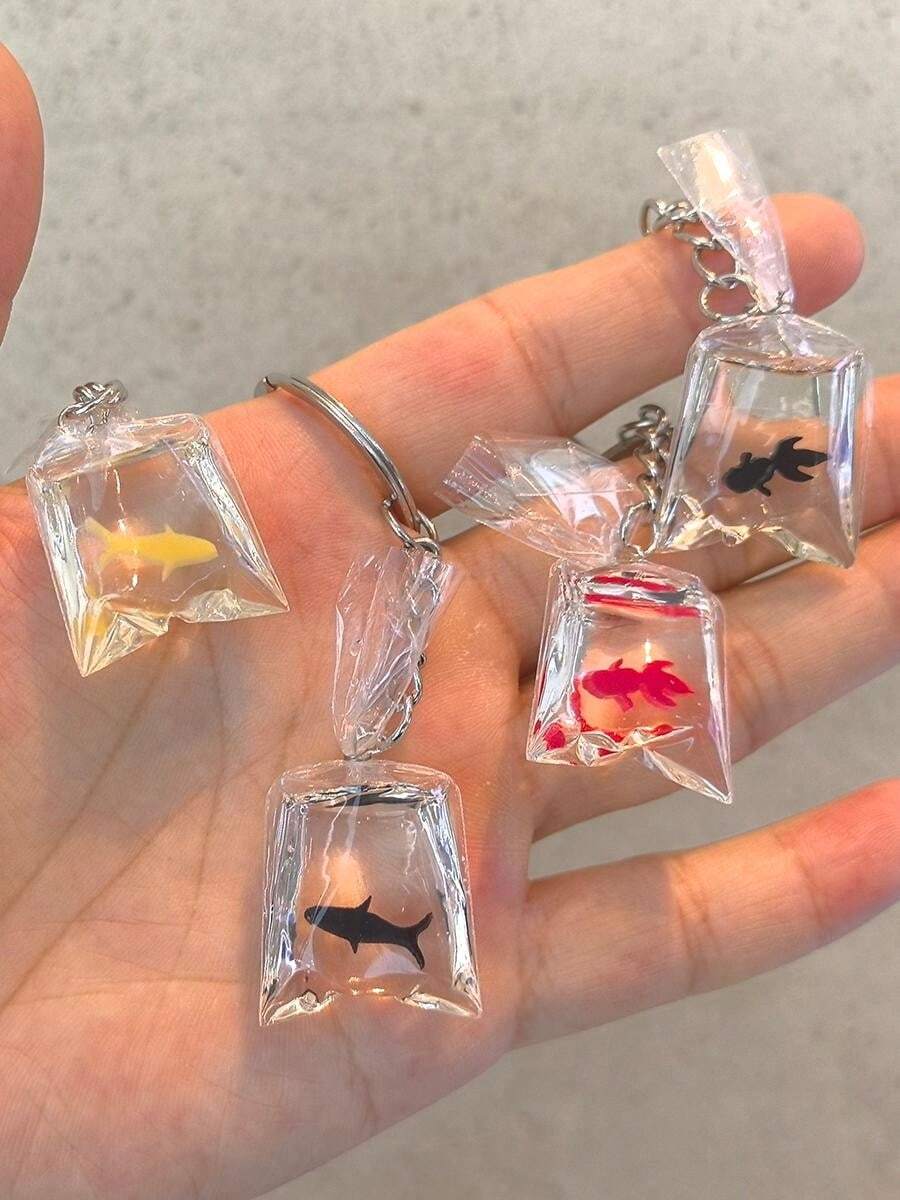 4pcs Resin Creative Realistic Goldfish & Carp Keychain, Transparent ...