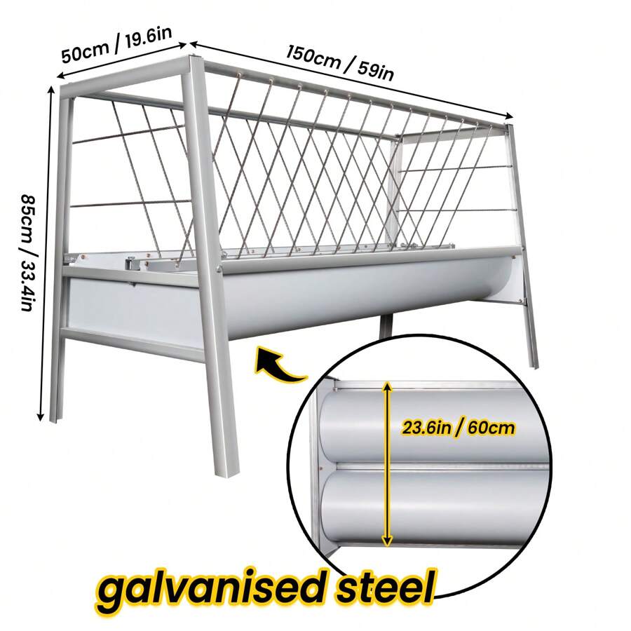 Goat Hay Feeder, Pasture Feeder 5-Feet Long, 77 Gallon Capacity Livestock Feeder With Deeper ...