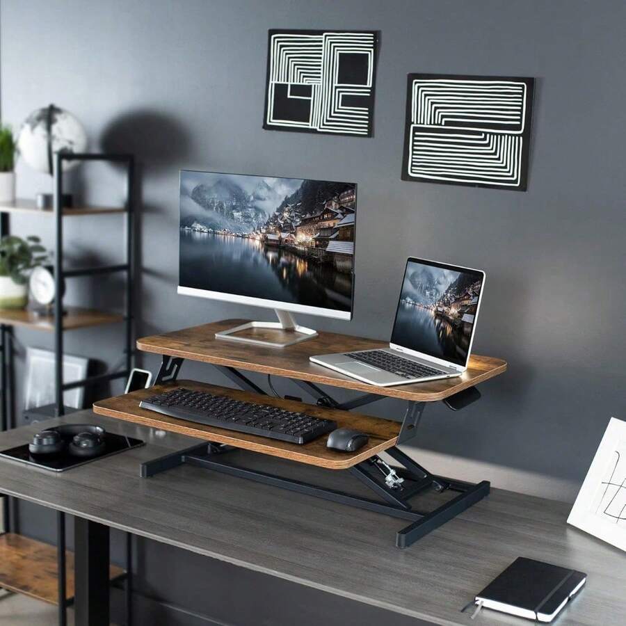Height Adjustable 32 Inch Stand Up Desk Converter, Quick Sit To Stand ...