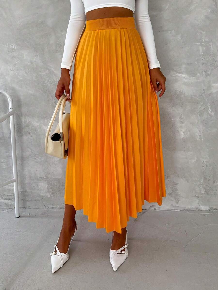 Women's Pleaded Skirt Modest Women's Skirt Pleaded Long Solid Color ...