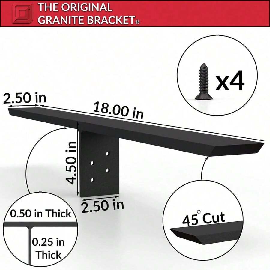 Solid Heavy Duty Steel Countertop Support Bracket 18" T-Bracket, 1 ...