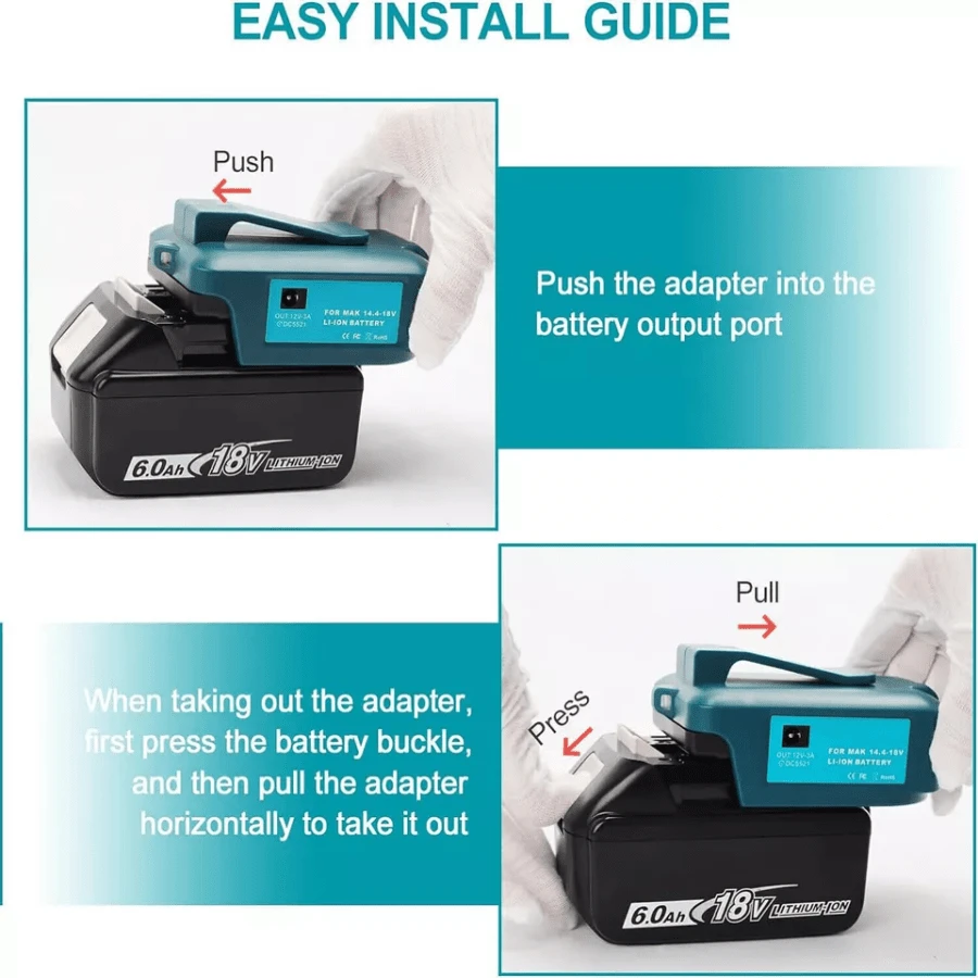 ADP05 Stroombron Makita 14,4 V, 18 V Batterijadapter Werklamp USB ...